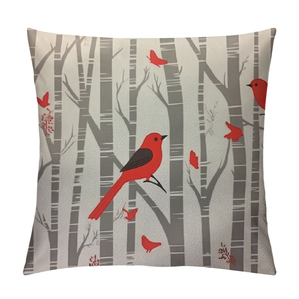 GOSMITH Throw Pillow Cover Birds in Birch Animal Trees Nature Wild Red ...