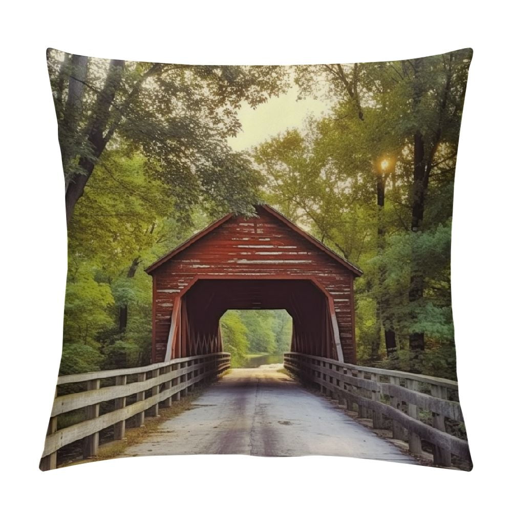 GOSMITH Throw Pillow Cover Bridge Covered Bridge Wooden Architecture Old - Walmart.com