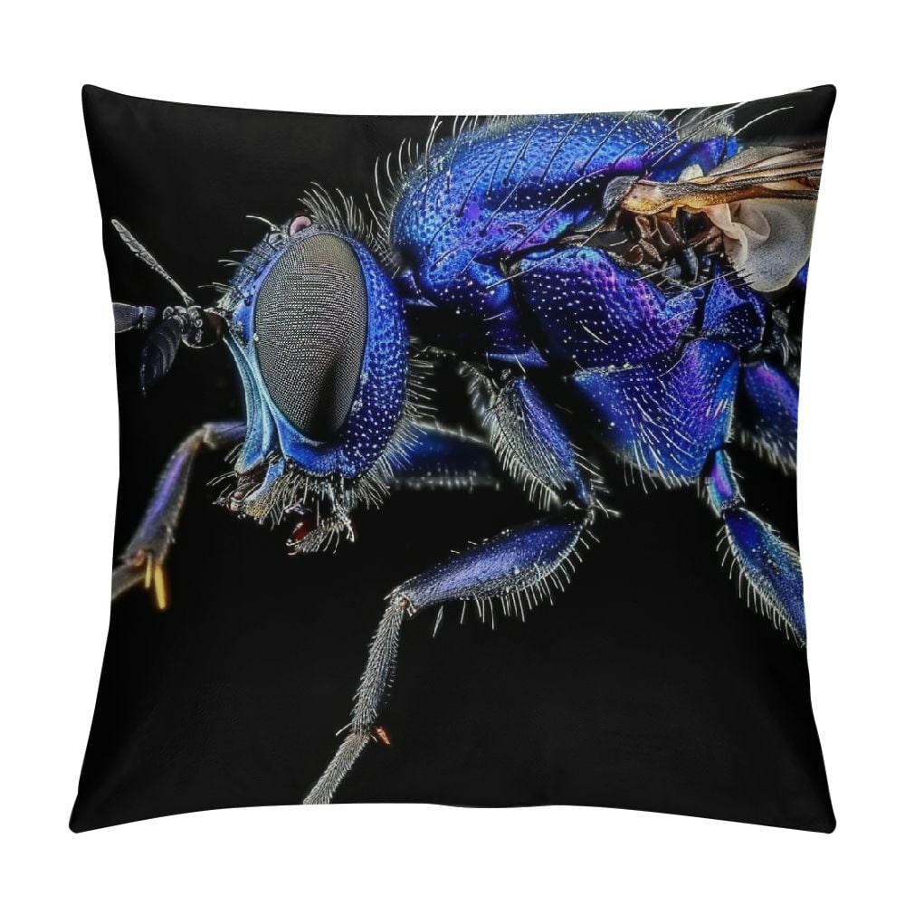 GOSMITH Throw Pillow Cover - Cuckoo Wasp Blue Chrysidid Macro Insect ...