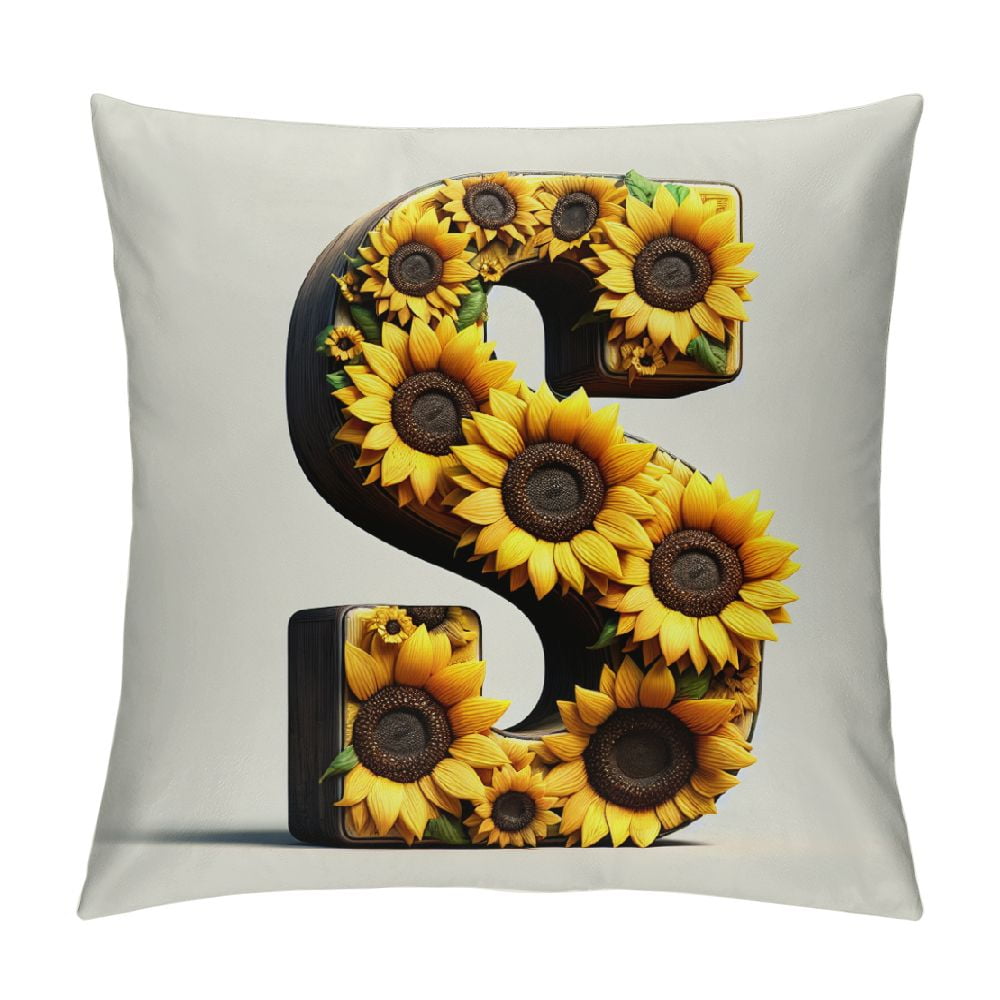 GOSMITH Throw Pillow Cover English Alphabet S Sunflowers Letter Symbol Style Creative Cool ...