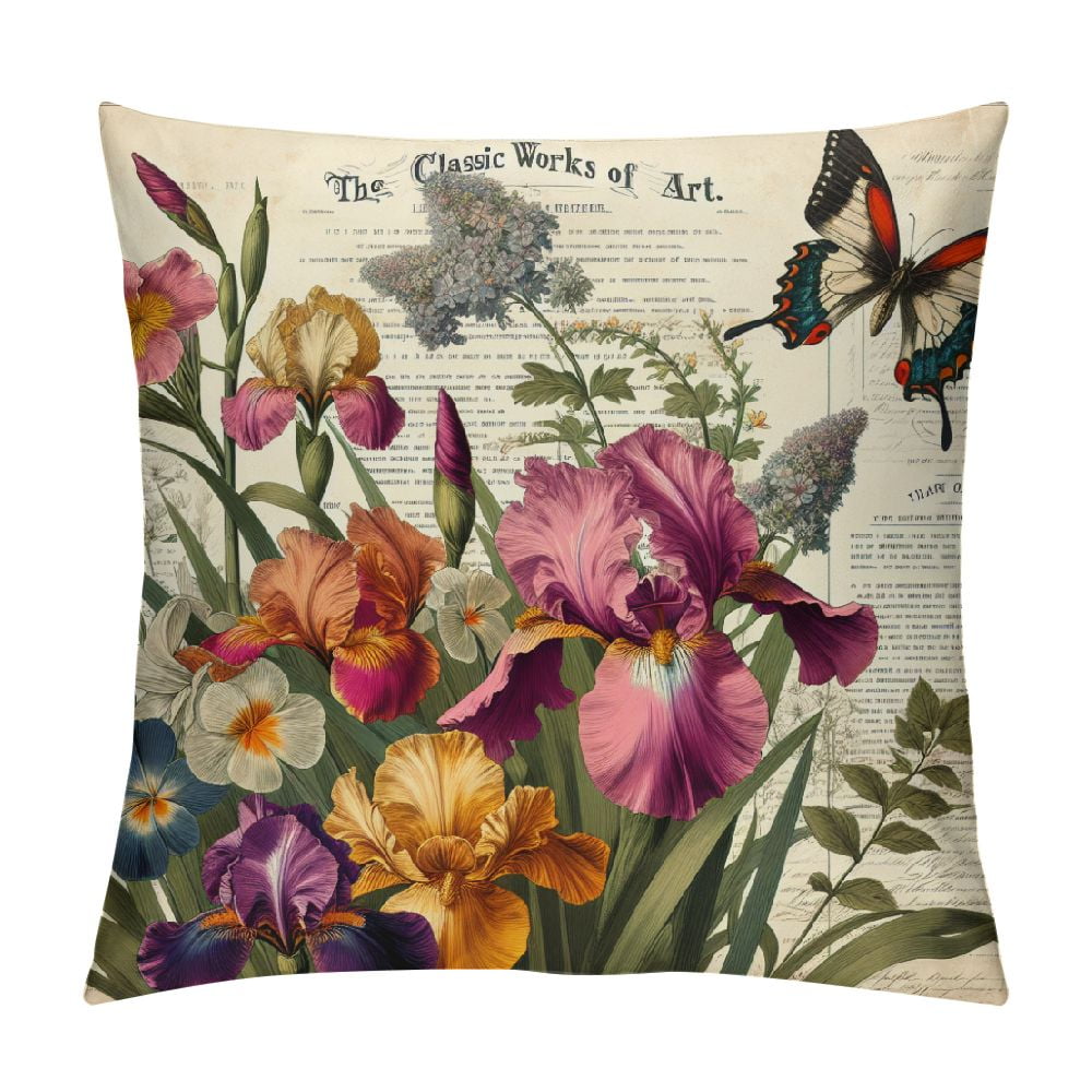 Leisuo Throw Pillow Cover Flower with Vintage Butterfly Stamp Letter ...