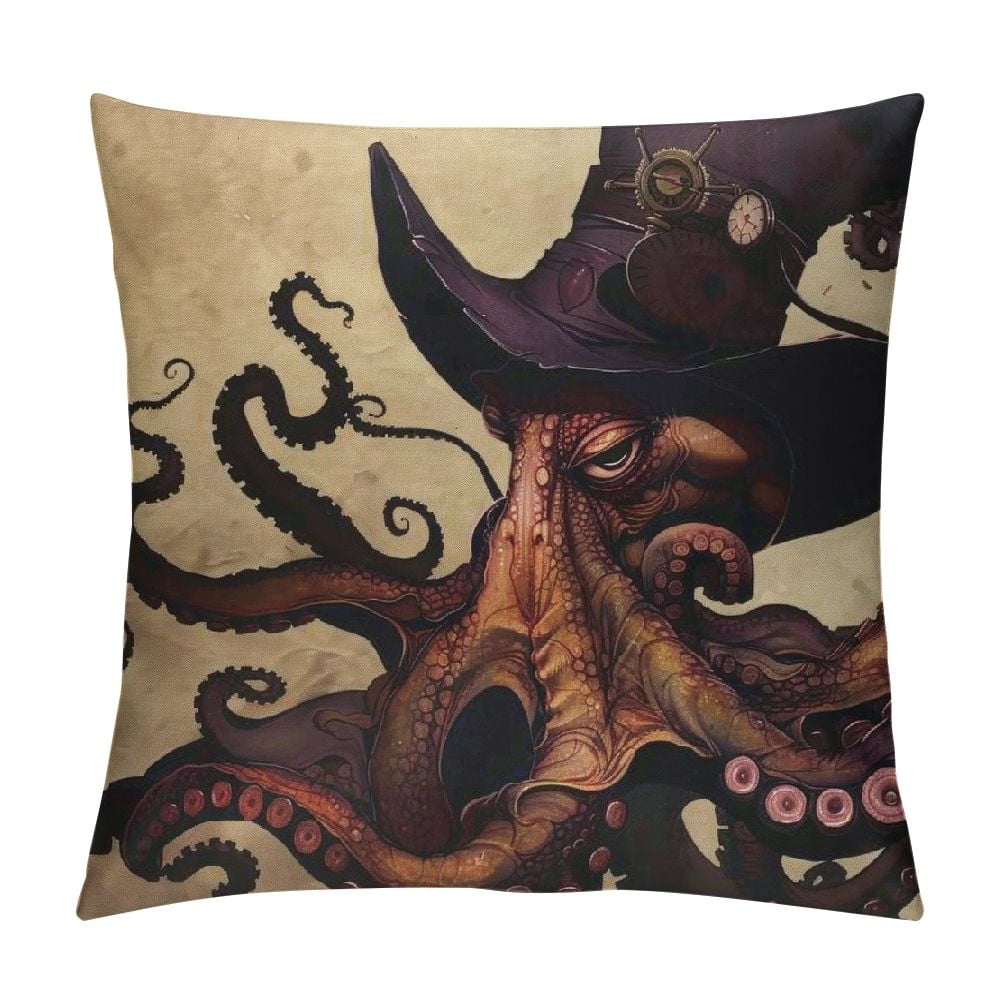 GOSMITH Throw Pillow Cover Gothic Octopus Vintage Artwork Funny Hat ...