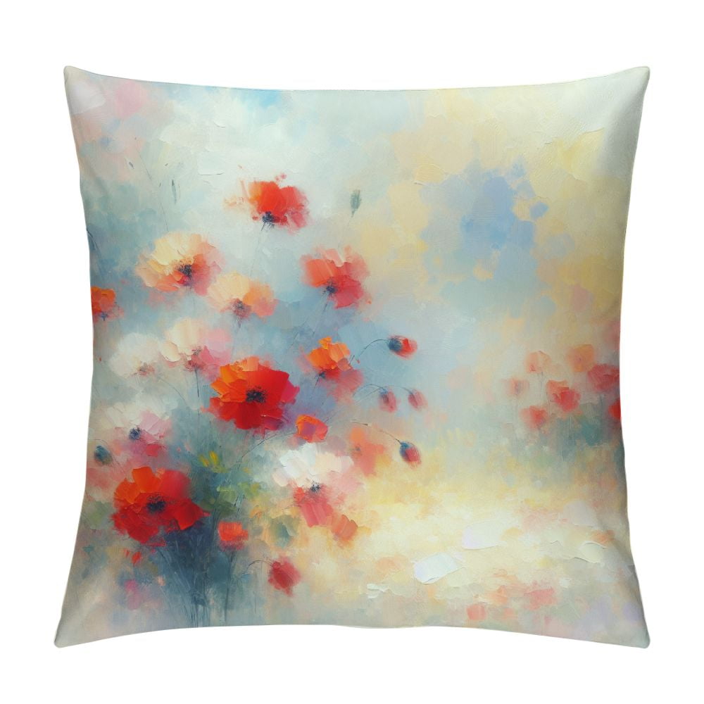 GOSMITH Throw Pillow Cover Poppy Flowers Oil Painting Red Spring Summer ...