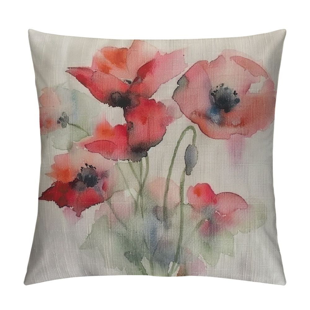 GOSMITH Throw Pillow Cover Red Poppy Flowers Watercolor Floral Charming ...