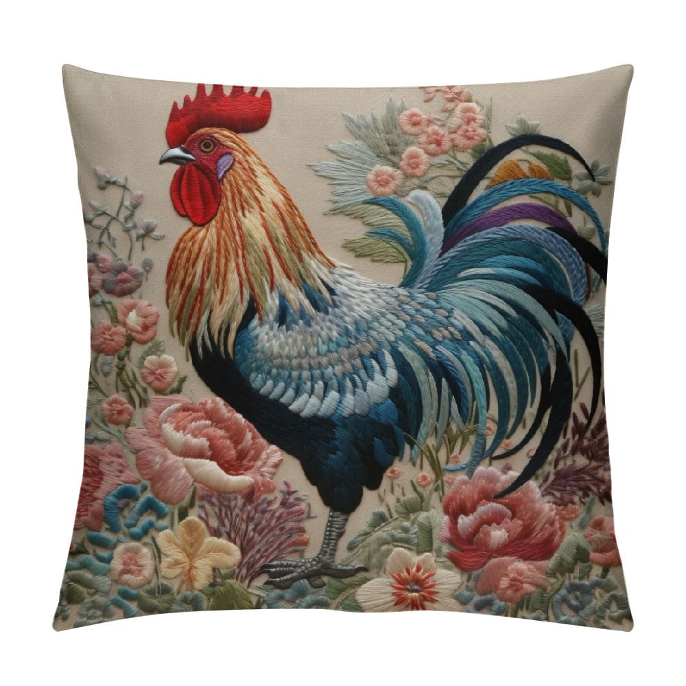 GOSMITH Throw Pillow Cover Retro Style Beige Chicken Rooster Farm House ...