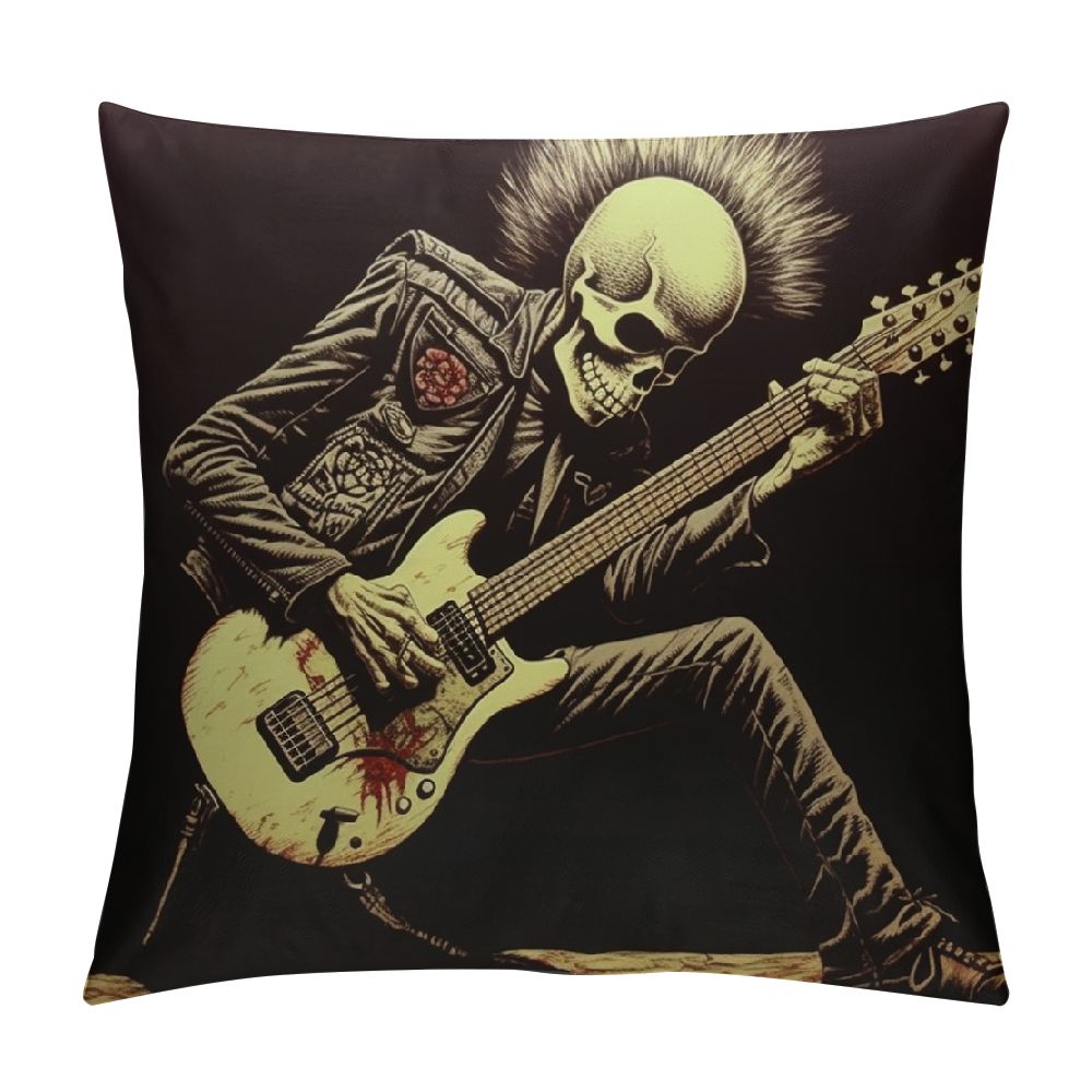 GOSMITH Throw Pillow Cover Rock Skull Punk Guitarist Music Skeleton ...