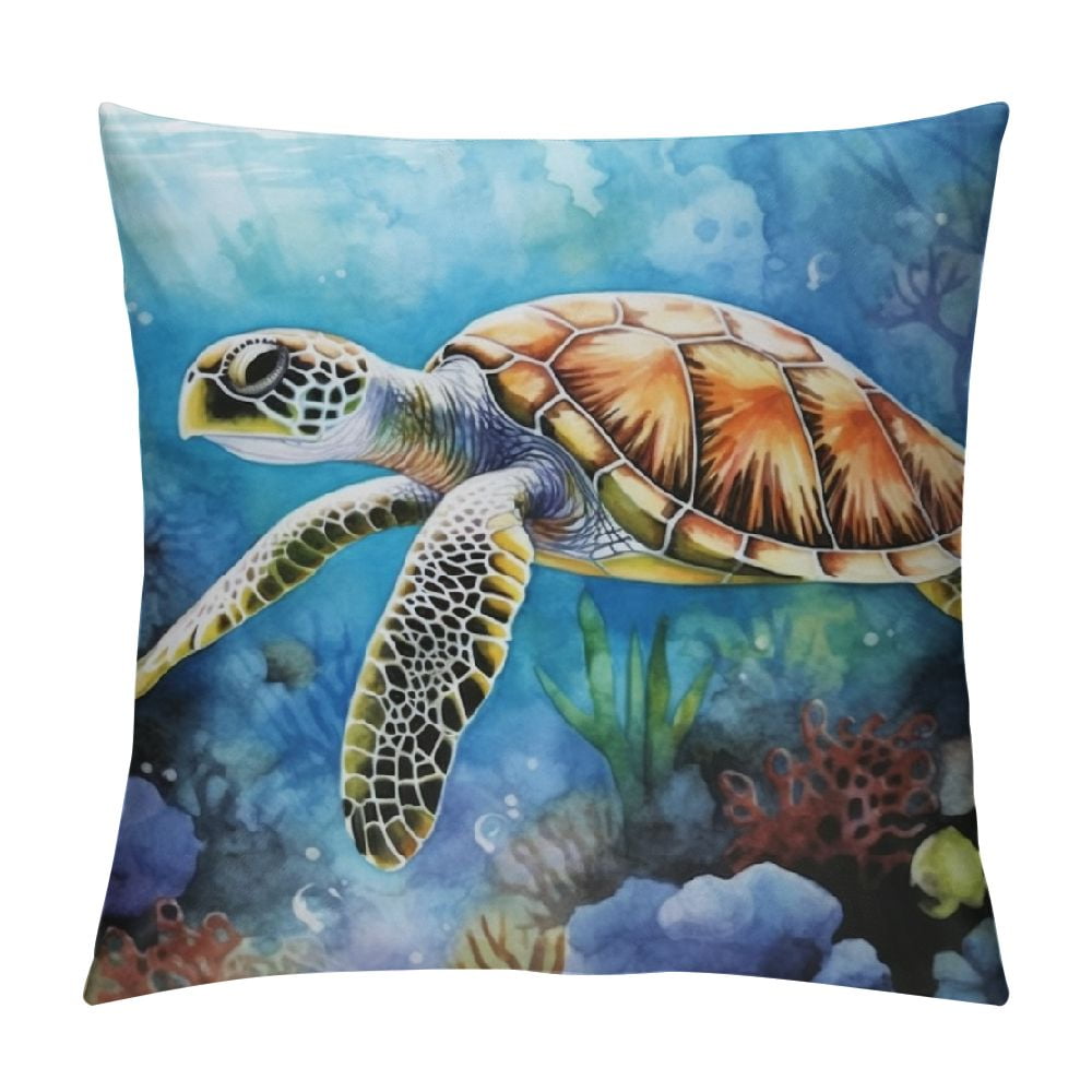 GOSMITH Throw Pillow Cover Sea Turtle Ocean Theme Nautical Animal ...