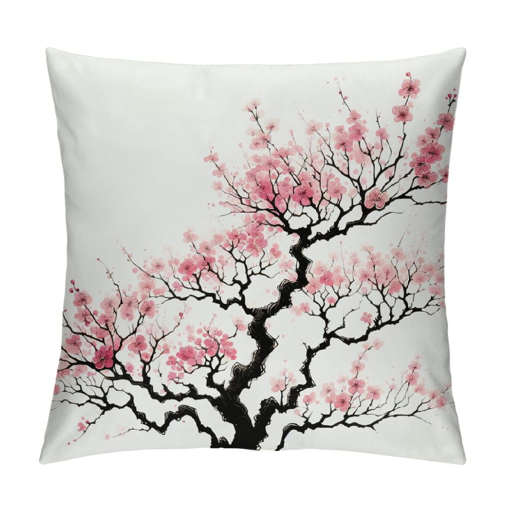 GOSMITH Throw Pillow Cover Spring Floral Japanese Cherry Oriental Style ...