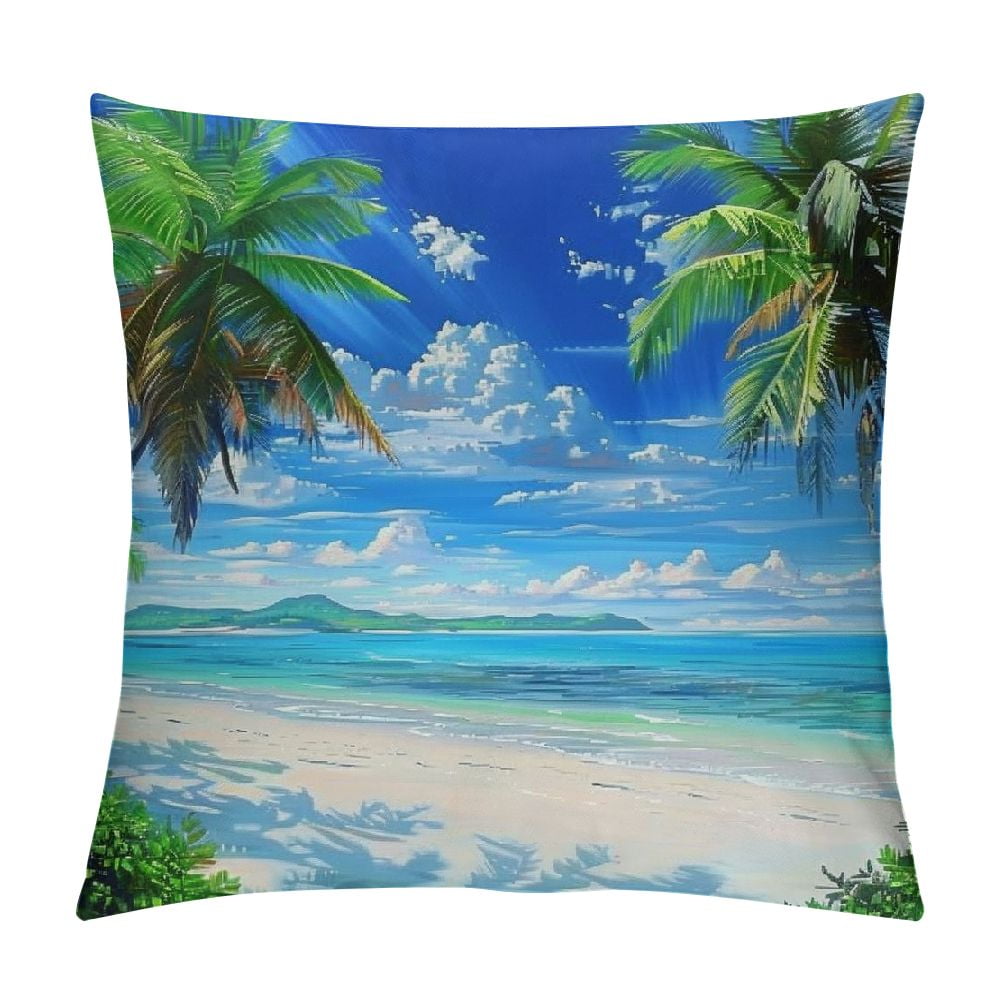 GOSMITH Throw Pillow Cover Summer Beach Theme Palm Tree Tropical Sandy ...