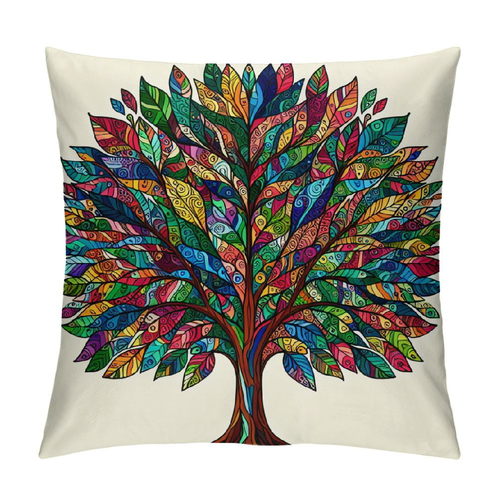 Leisuo Throw Pillow Cover Tree Colorful Tree Big Old Branches Leaves ...
