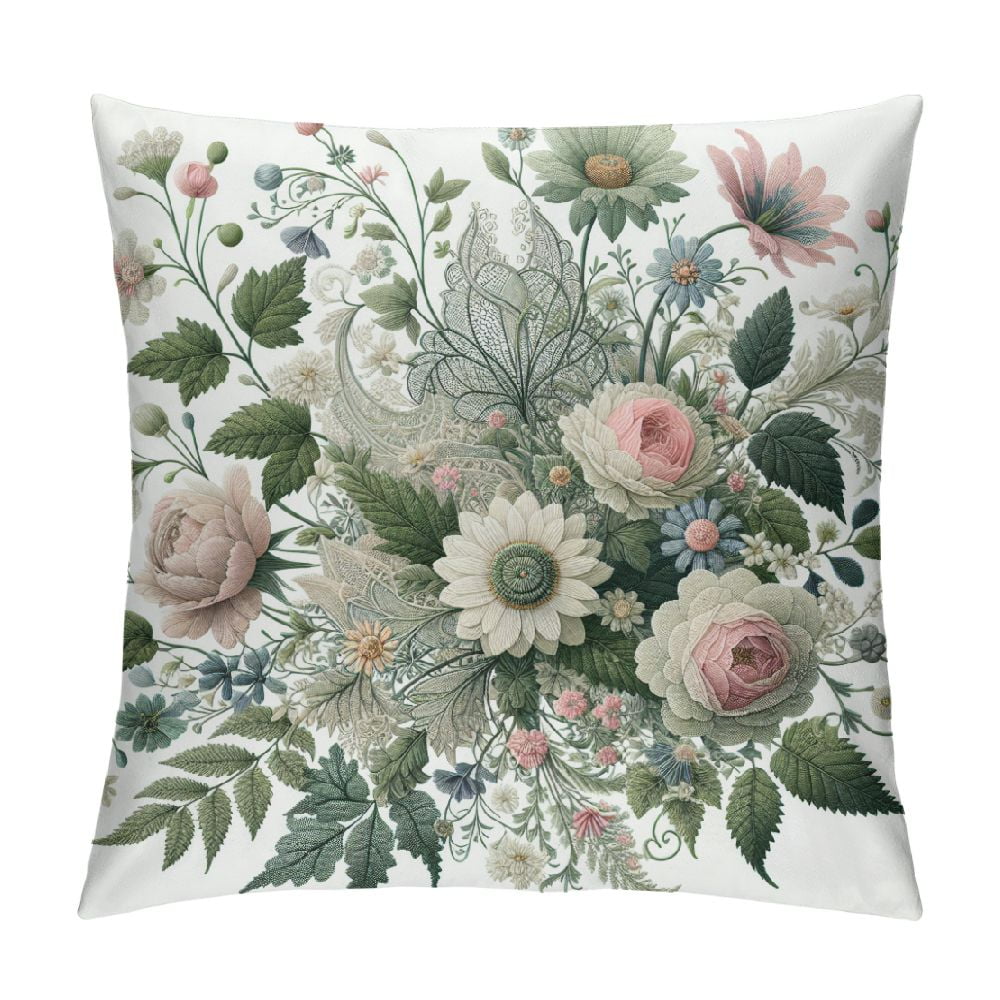 GOSMITH Throw Pillow Cover Vintage Floral Border Herbs and Wild Flowers ...