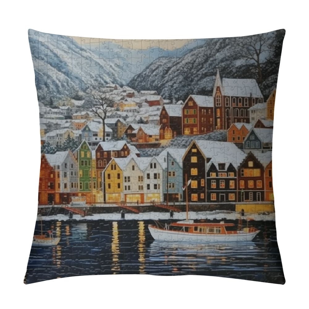 GOSMITH Throw Pillow Covers Norwegian Blue Christmas Famous Bryggen ...