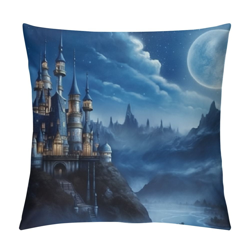 GOSMITH Throw Pillow Covers Square Pillowcases Covers Moon Blue Castle ...