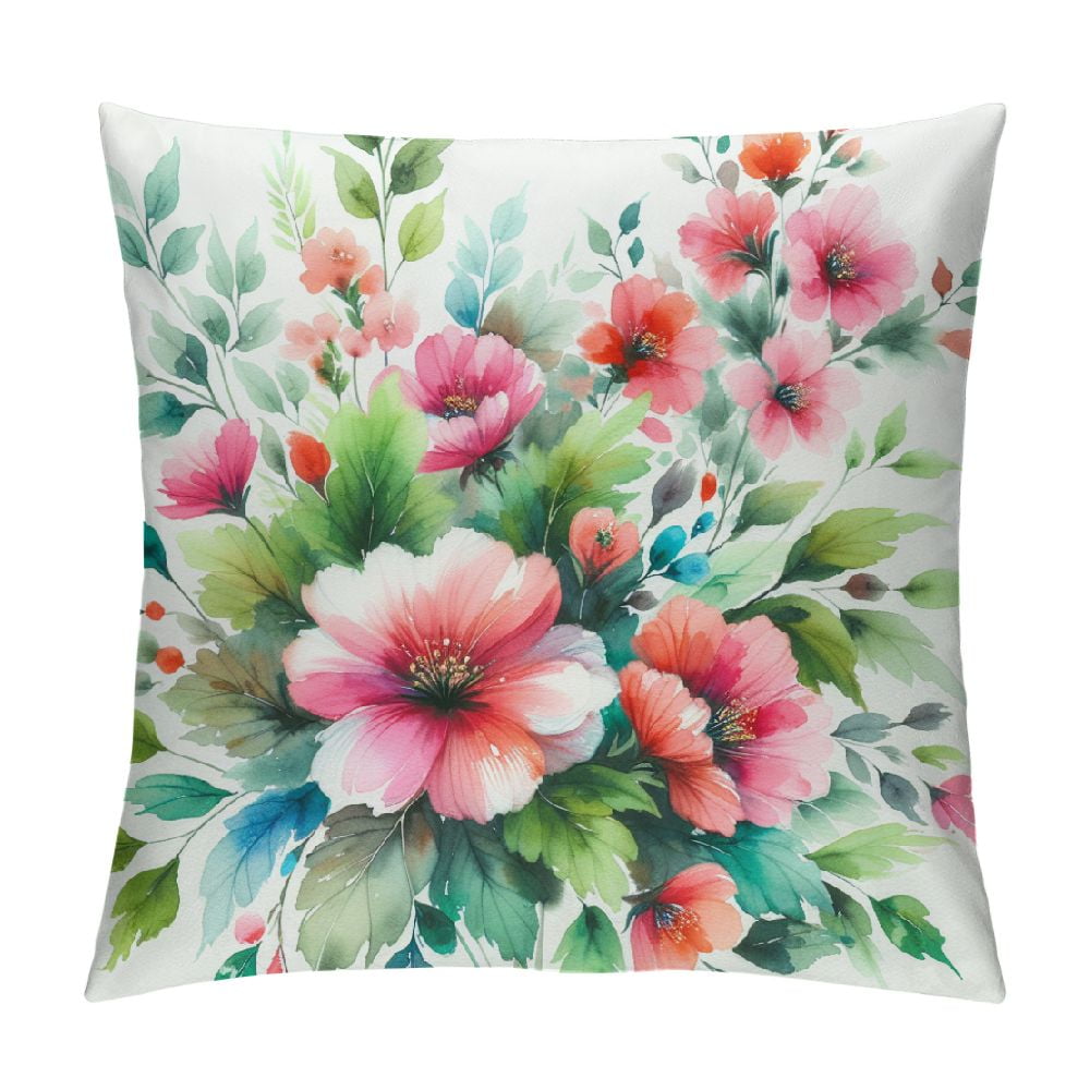 Leisuo Throw Pillow Covers Watercolor Floral Pink Flower Decorative ...