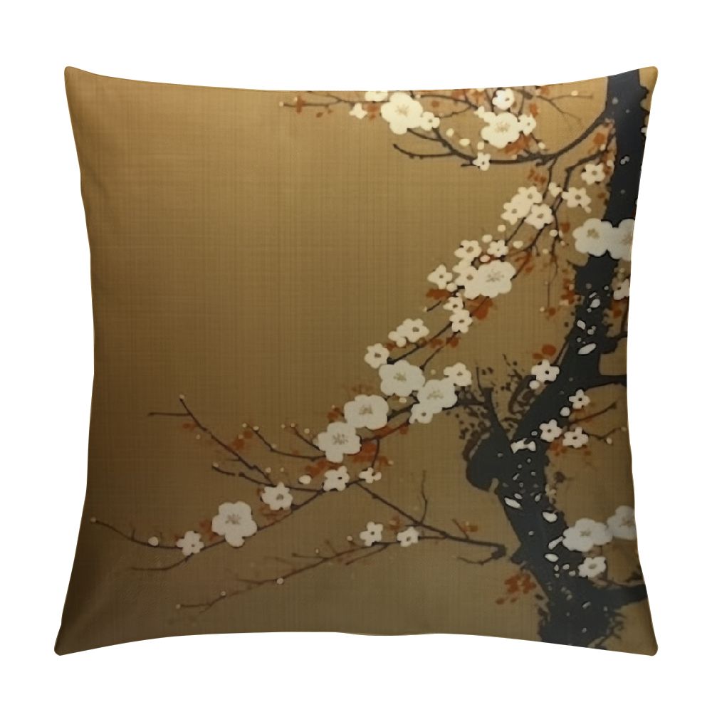 GOSMITH Throw Pillows Cover Brown Japanese Bush Oriental Painting Plum ...
