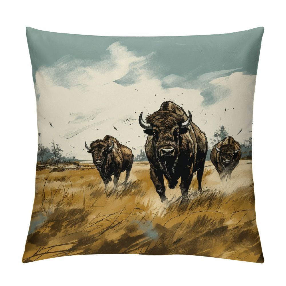 GOSMITH Throw Pillows Cover Buffalo Steer Bison Front White Animals ...