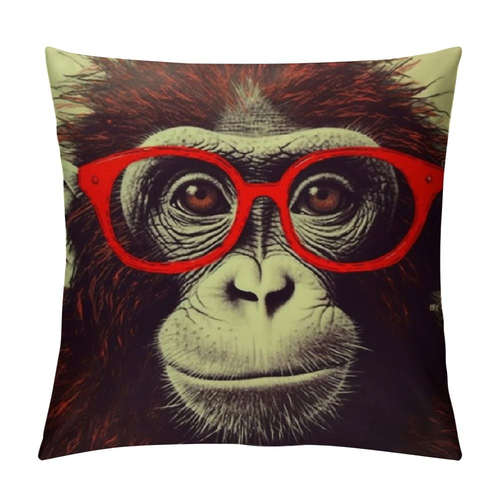 GOSMITH Throw Pillows Cover Funny Drawing Ape Face Orangutan Monkey ...