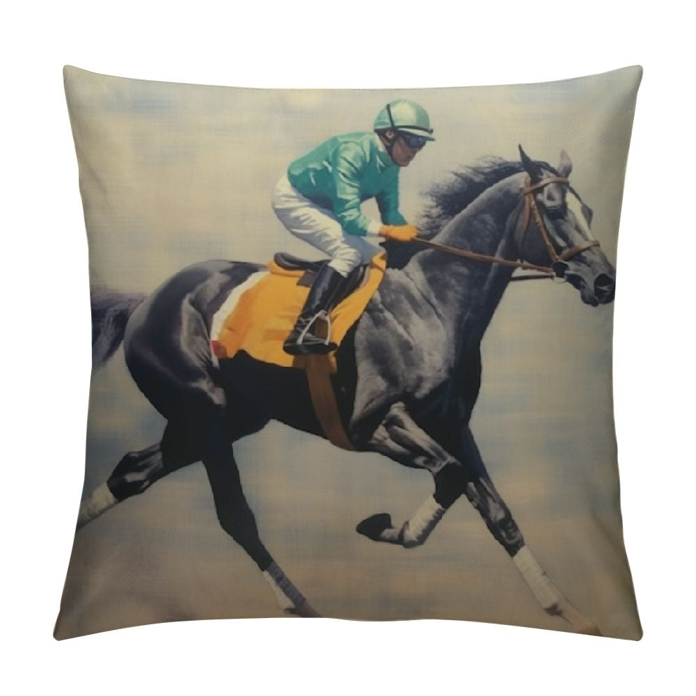 GOSMITH Throw Pillows Covers Cushion Case Watercolor Race Horse Racing ...