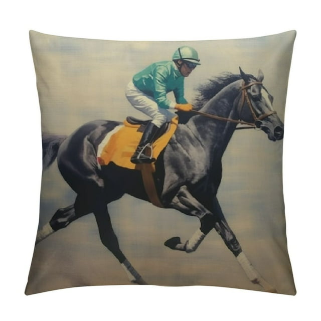 GOSMITH Throw Pillows Covers Cushion Case Watercolor Race Horse Racing ...