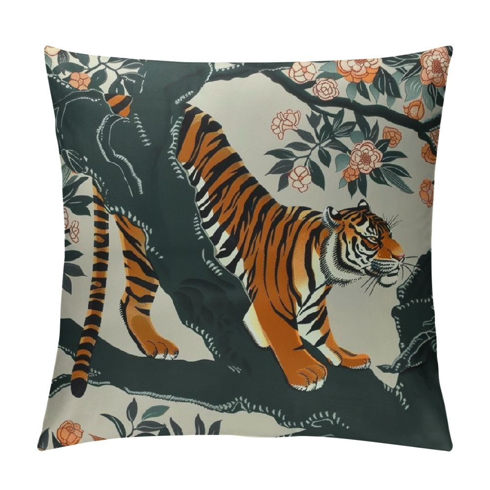 GOSMITH Tiger Pillow Cover Peacock Forest Animal Decorative Throw ...
