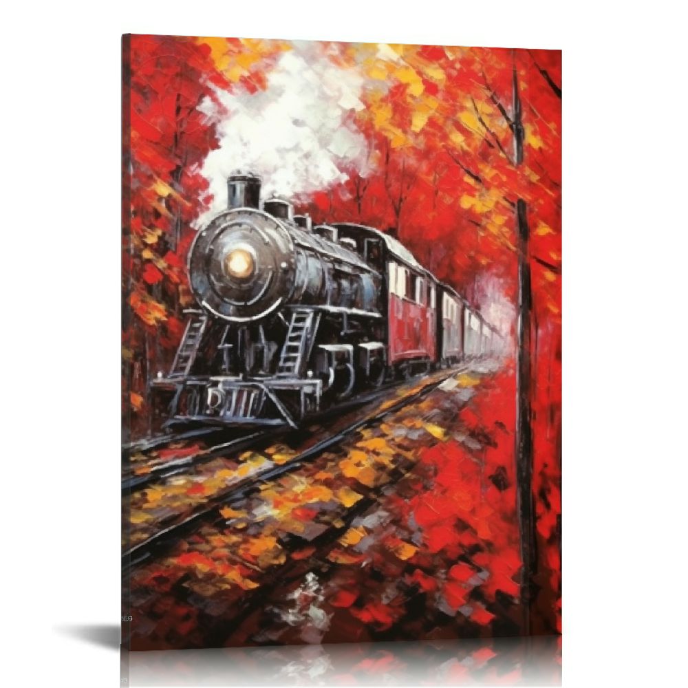 GOSMITH Train Canvas Wall Art Old Steam Train Paintings Autumn Red ...