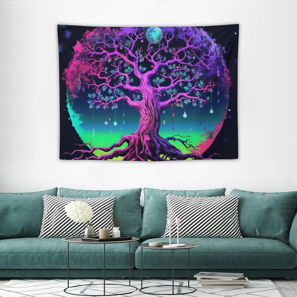 GOSMITH Tree of Life Tapestry Trippy Sun and Moon Tapestry UV Reactive ...