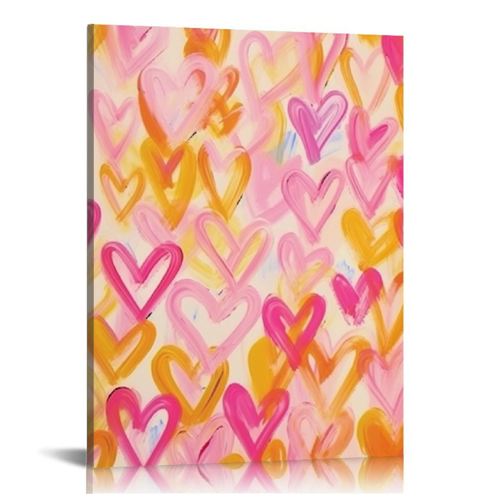 GOSMITH Trendy Preppy Hot Pink Hearts Wall Art Abstract Hearts Artwork ...