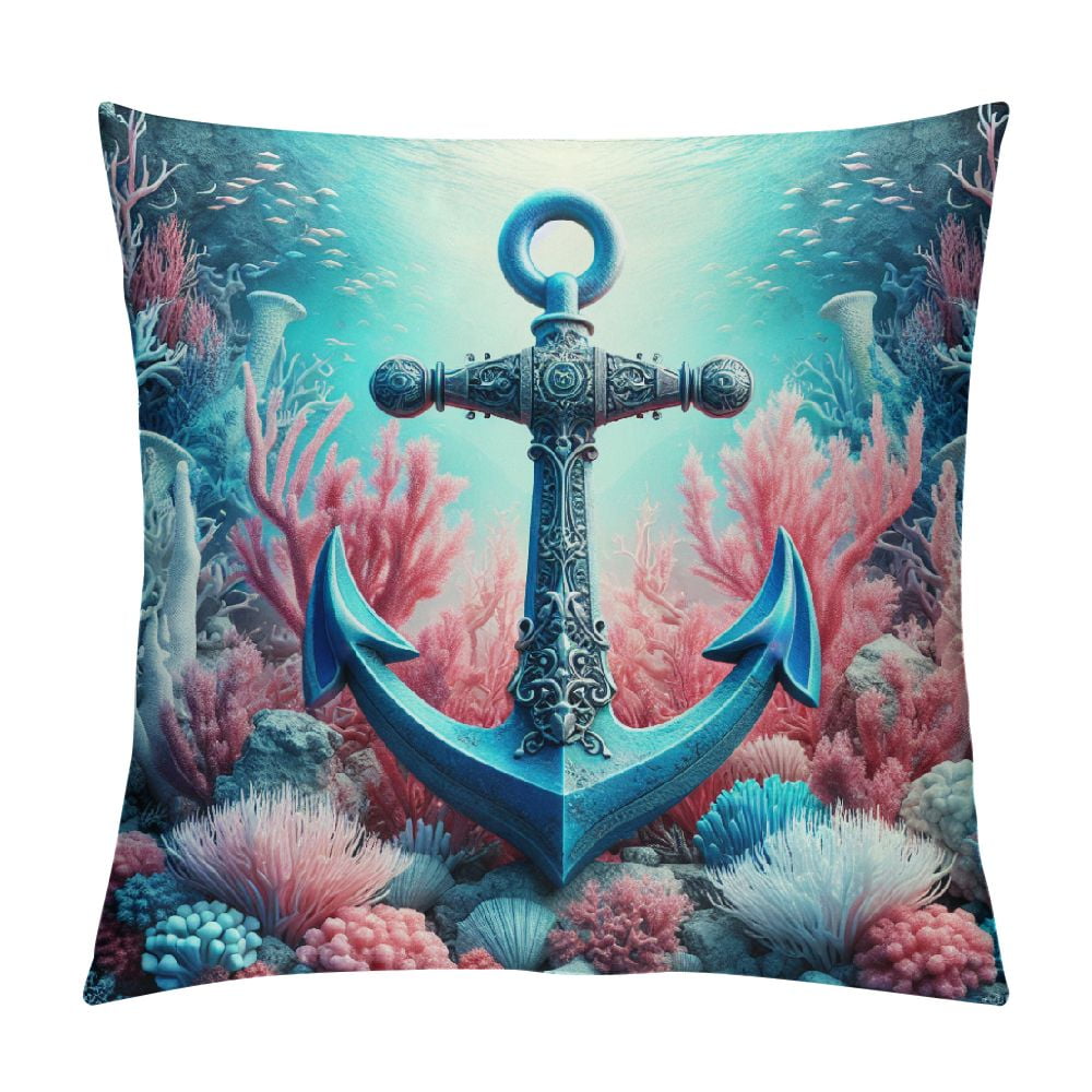 GOSMITH Tropical Anchor Home Decorative Throw Pillow Covers Corals Rope ...