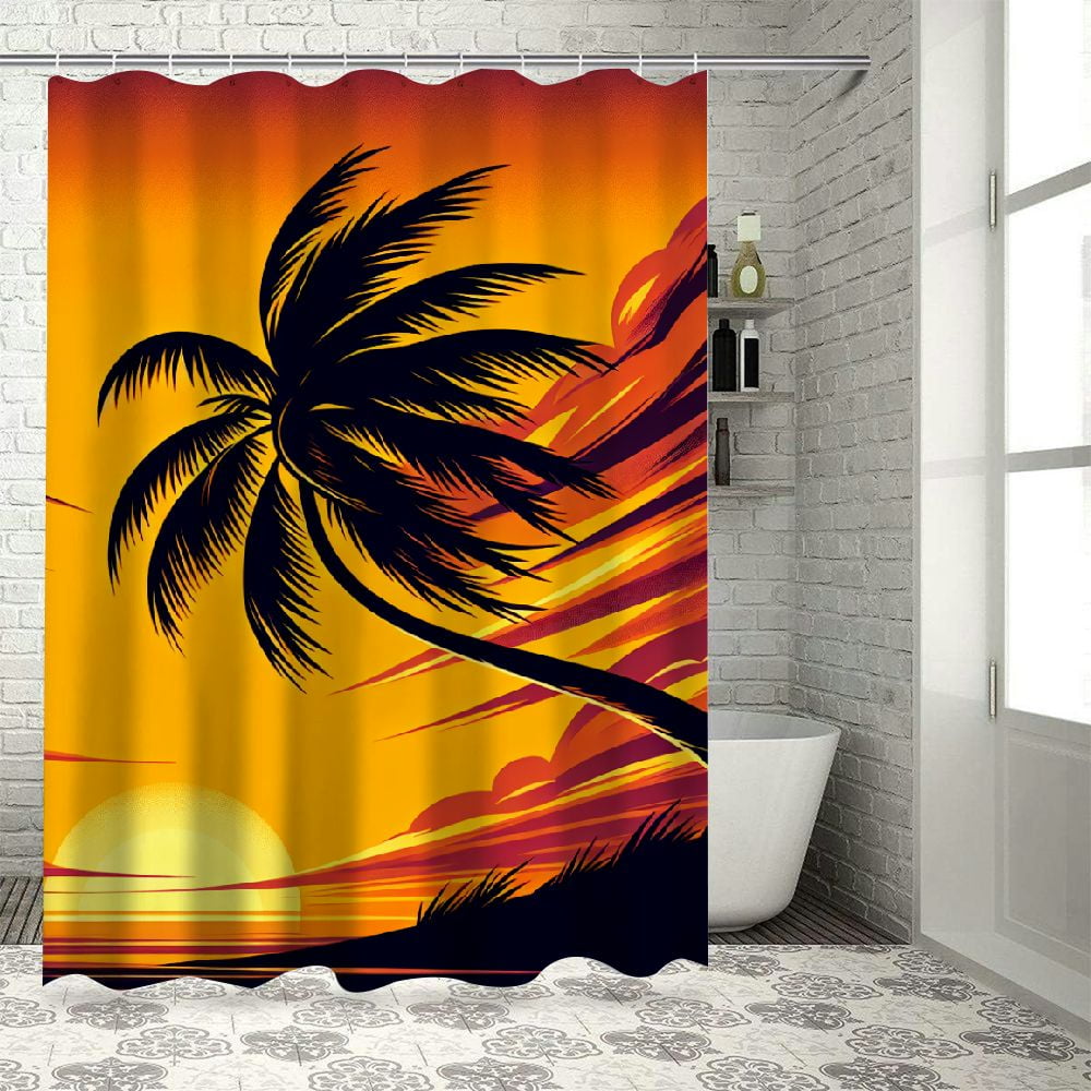 GOSMITH Tropical Beach Palm Tree Shower Curtain for Bathroom Decoration ...