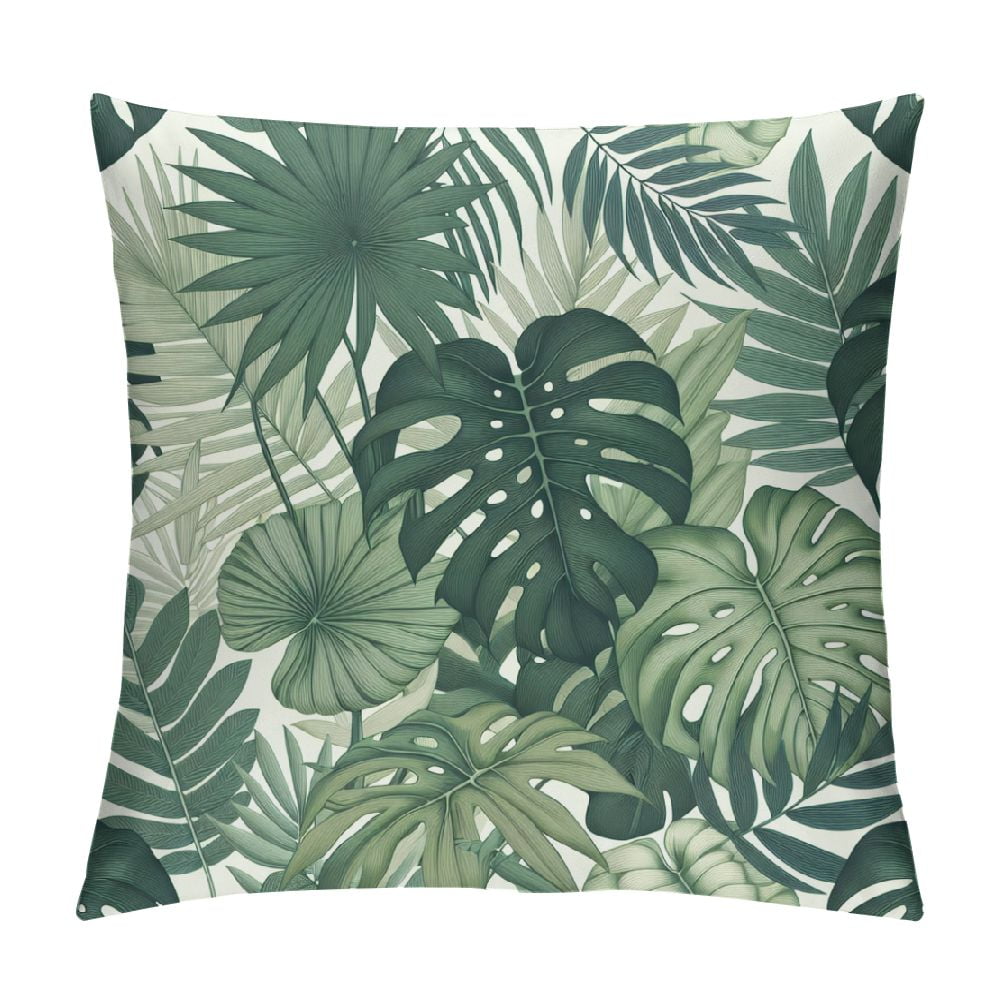 Leisuo Tropical Green Leaf Pillow Covers Botanical Banana Monstera ...