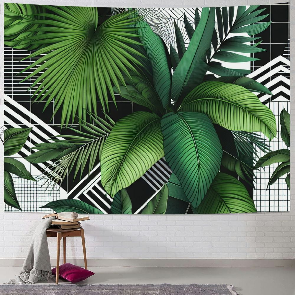 GOSMITH Tropical Green Leaves Geometric Background Wall Art Painting ...