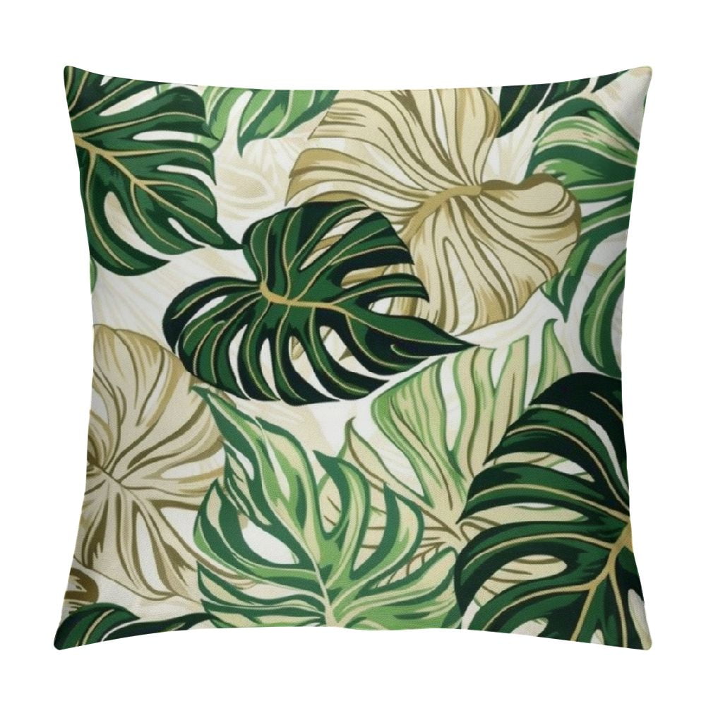 GOSMITH Tropical Green Leaves Pillow Covers Palm Leaf Decorative ...