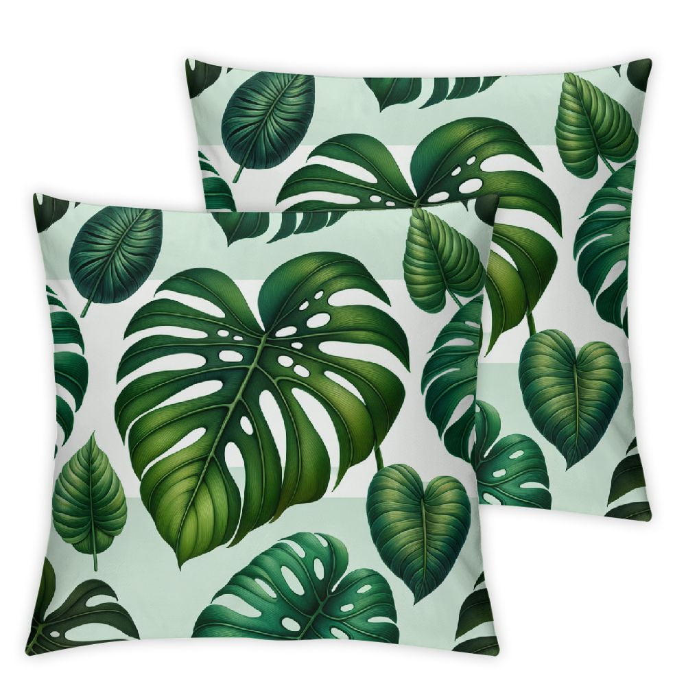 GOSMITH Tropical Leaf Beautiful Green Tropical Palm Tree Leaves 2-Piece ...