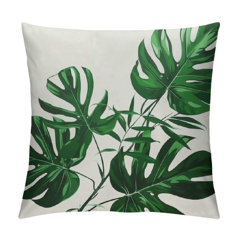 Leisuo Tropical Leaves Pillow Covers Monstera Palm Leaf Plant Print ...
