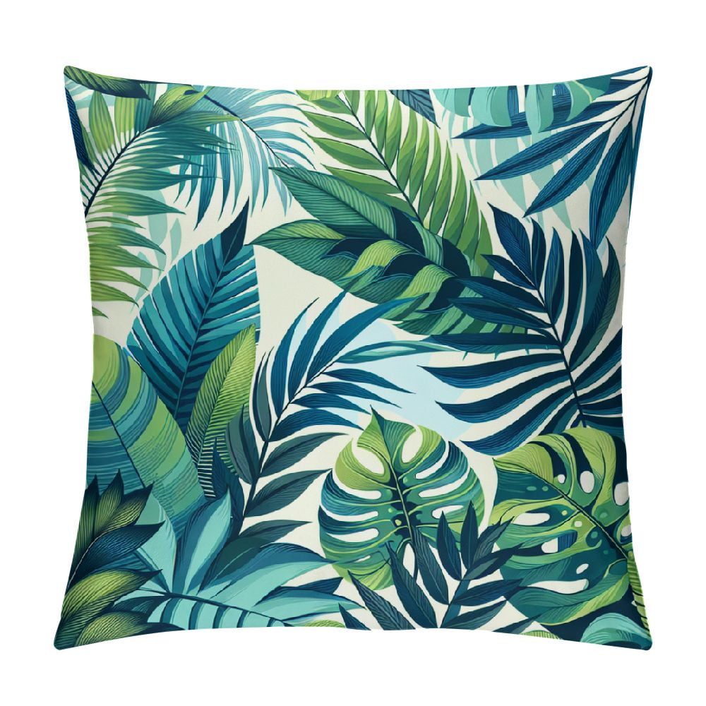 GOSMITH Tropical Leaves Pillow Covers Summer Blue Green Palm Leaf ...