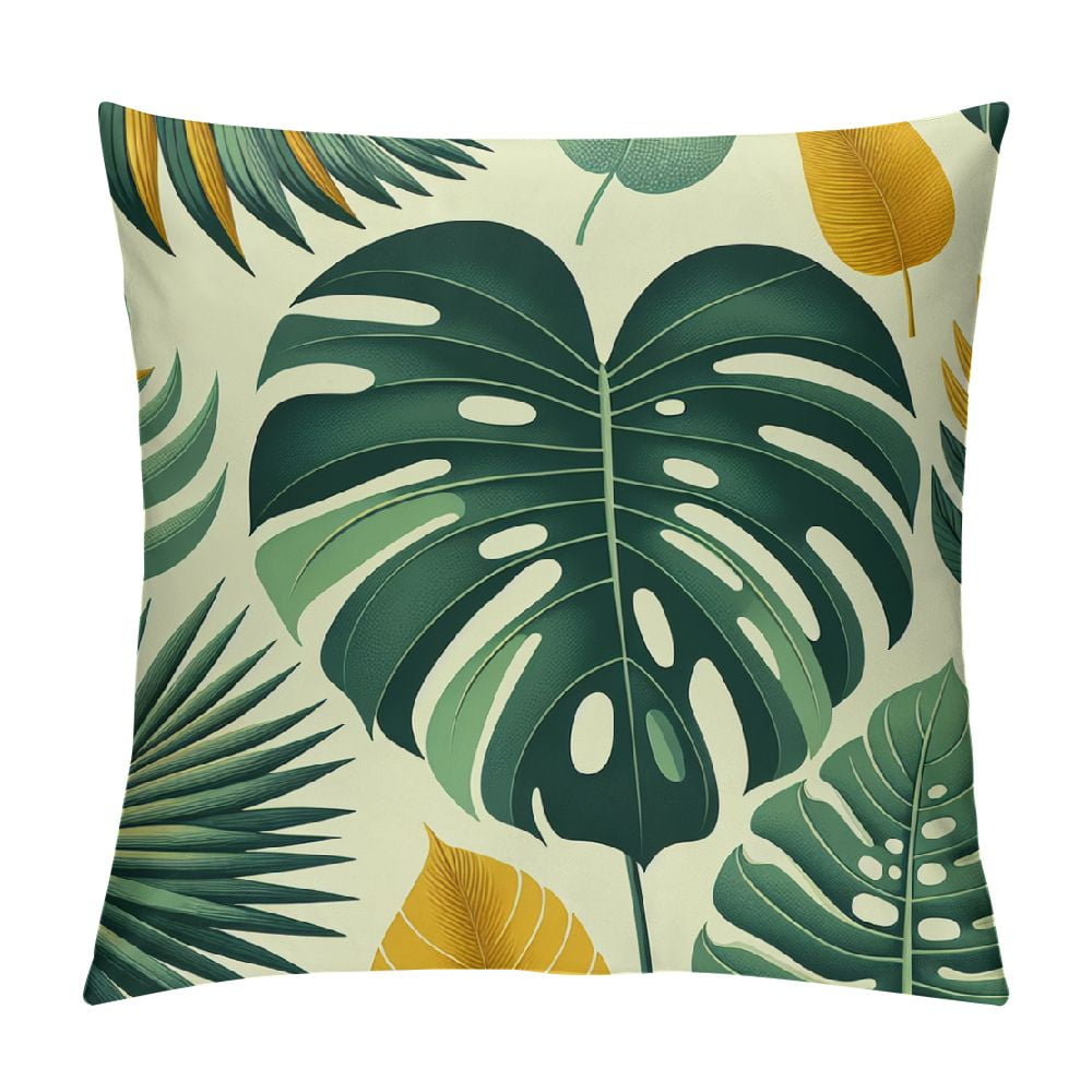 GOSMITH Tropical Leaves Throw Pillow Covers Green Palm Decorative Square Cushion Case for Home ...