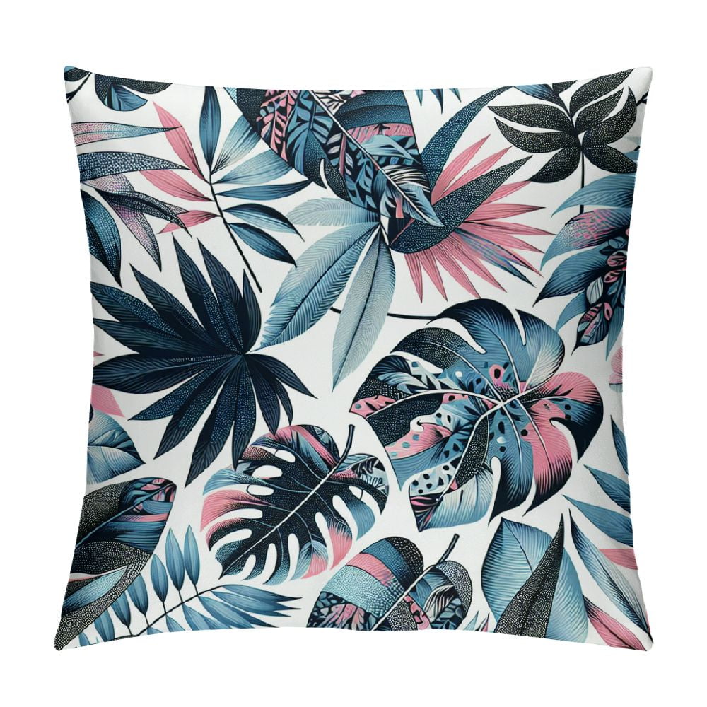 GOSMITH Tropical Palm Leaf Print Pillow Cover Summer Blue Green Plant ...