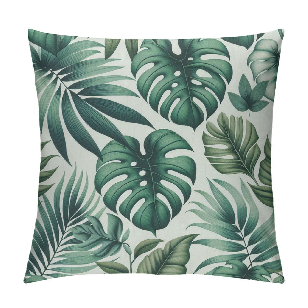 GOSMITH Tropical Palm Leaf Throw Pillow Covers Green Banana Leaves ...