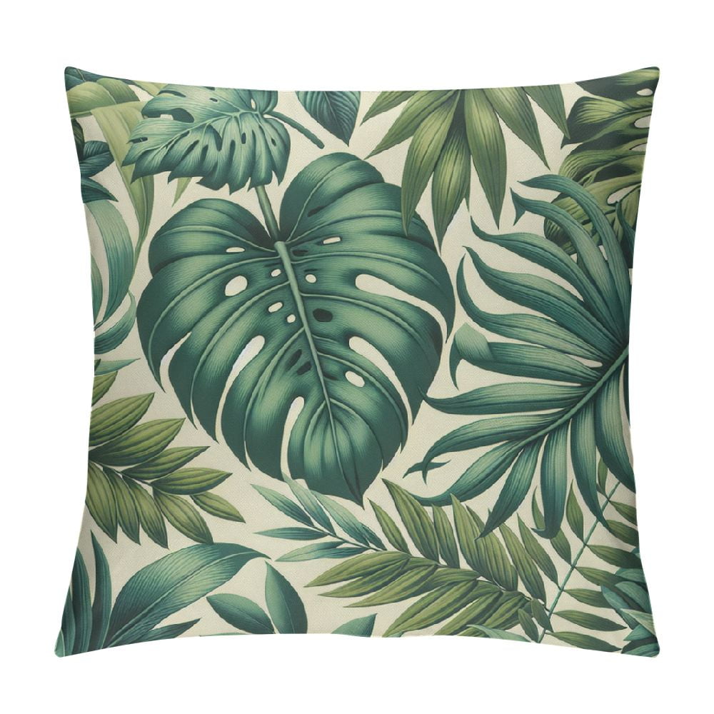GOSMITH Tropical Palm Leaf Throw Pillow Covers Green Banana Leaves ...