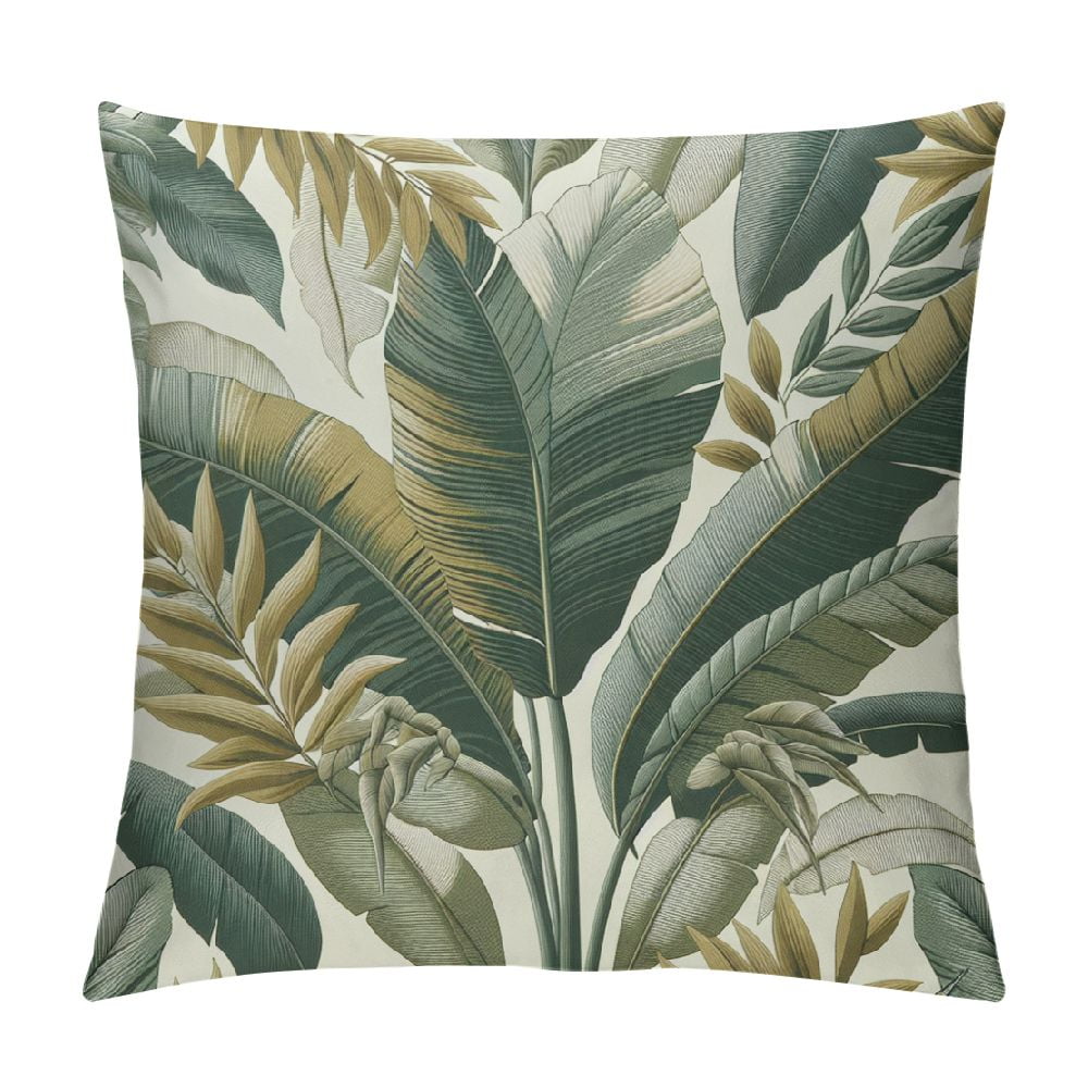 GOSMITH Tropical Palm Leaves Throw Pillow Case Banana Jungle Leaf ...
