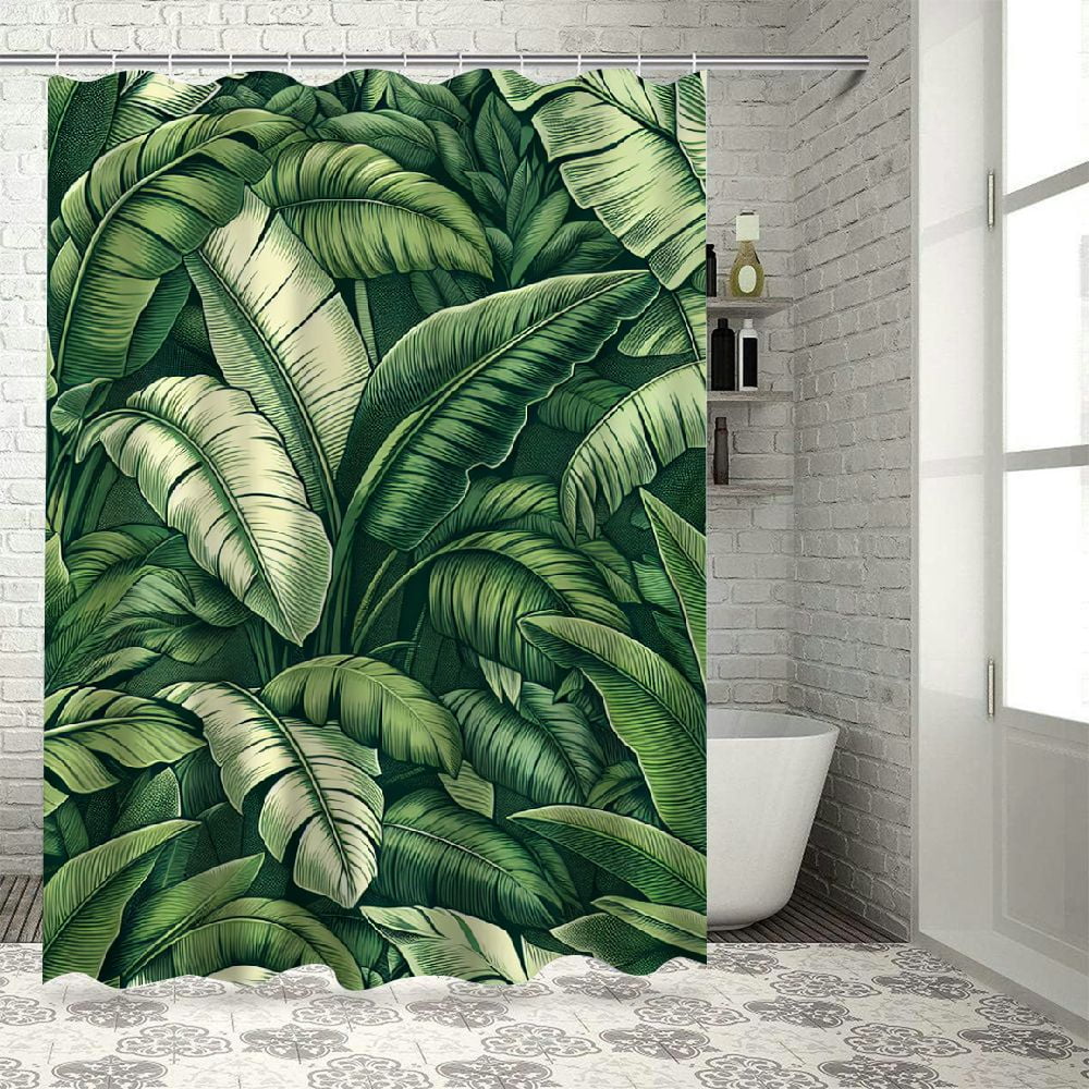 GOSMITH Tropical Palm Summer Green Banana Leaf Shower Curtain for ...
