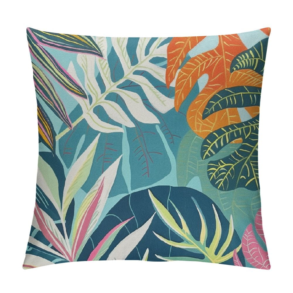 GOSMITH Tropical Pillow Covers, Colorful Tropical Leaf Throw Pillow ...