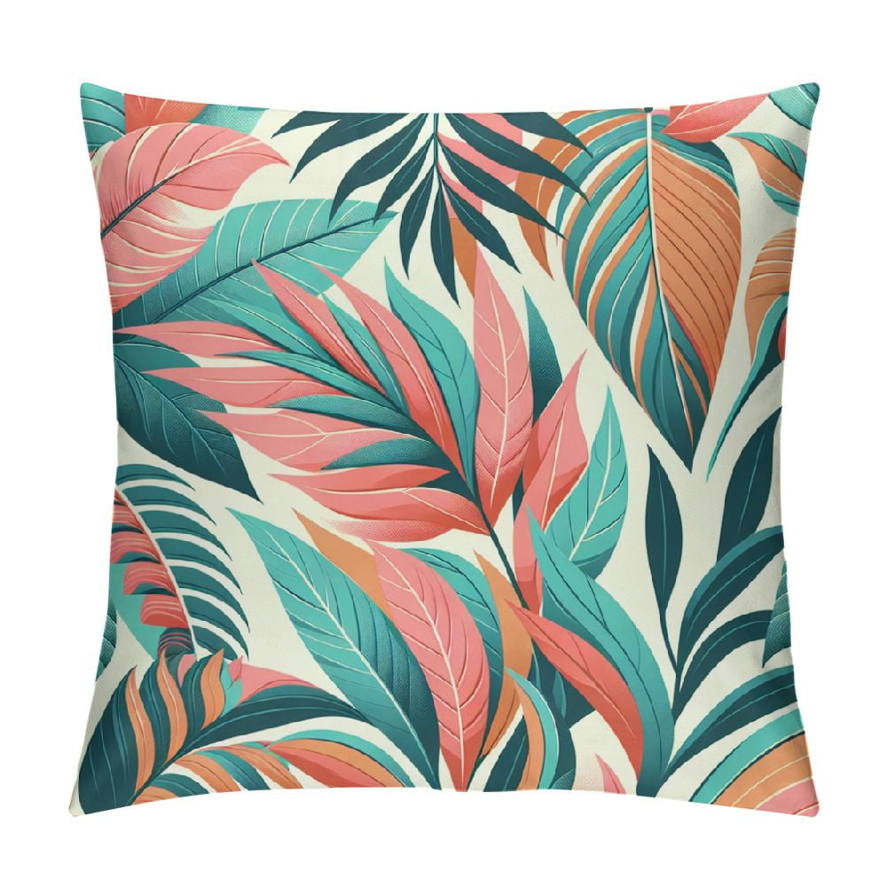GOSMITH Tropical Pillow Covers Summer Hawaiian Style Coral Orange Aqua ...