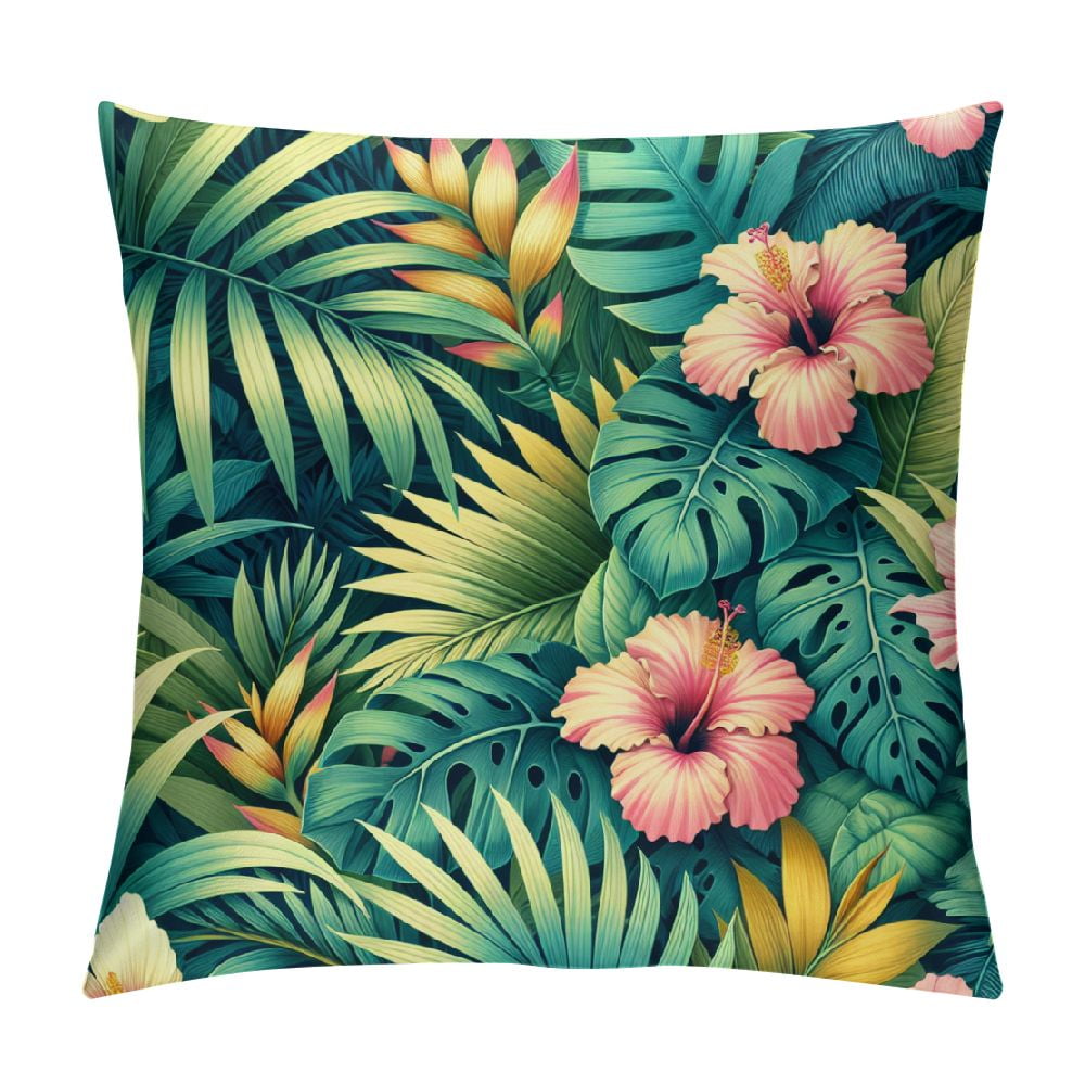 GOSMITH Tropical Summer Hawaiian Flower Palm Leaves Print Decor Pillow ...
