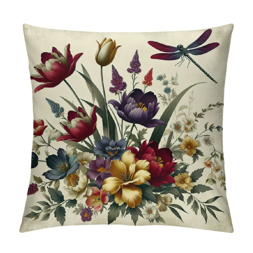 Leisuo Tulip Spring Floral Pillow Covers Farmhouse Garden Colorful ...