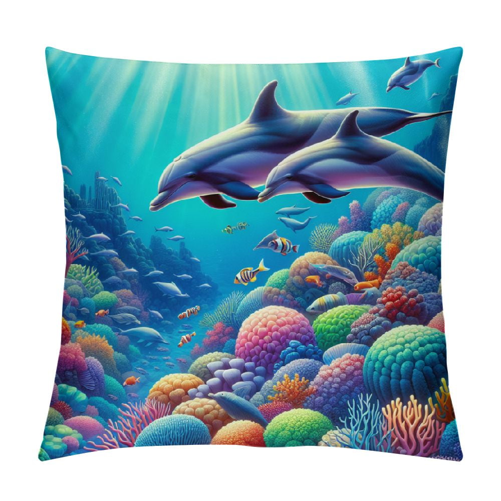Leisuo Two Dolphins and Corals Swimming Super Cute Dolphin Lumbar ...