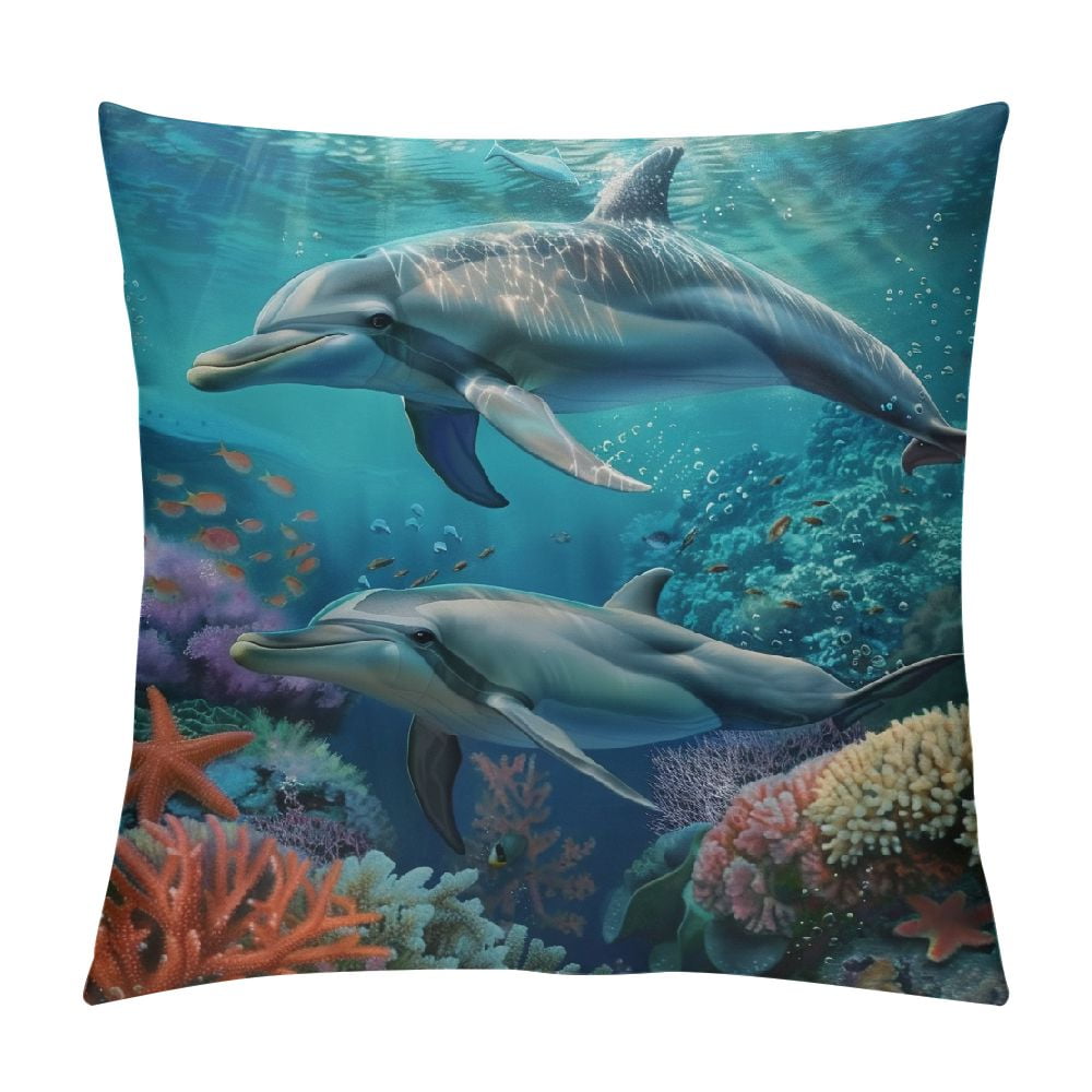GOSMITH Two Dolphins and Corals Swimming in The Ocean Cushion Case ...