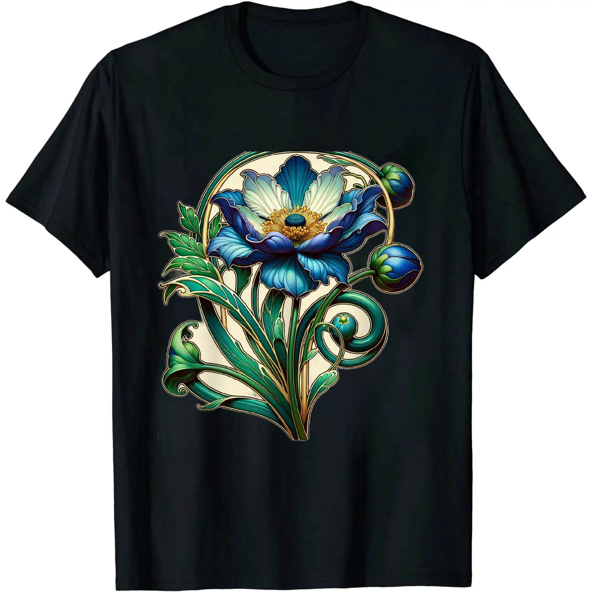 GOSMITH Vintage Blue Flower, Retro Minimalist, 70s Flower Power T-Shirt ...