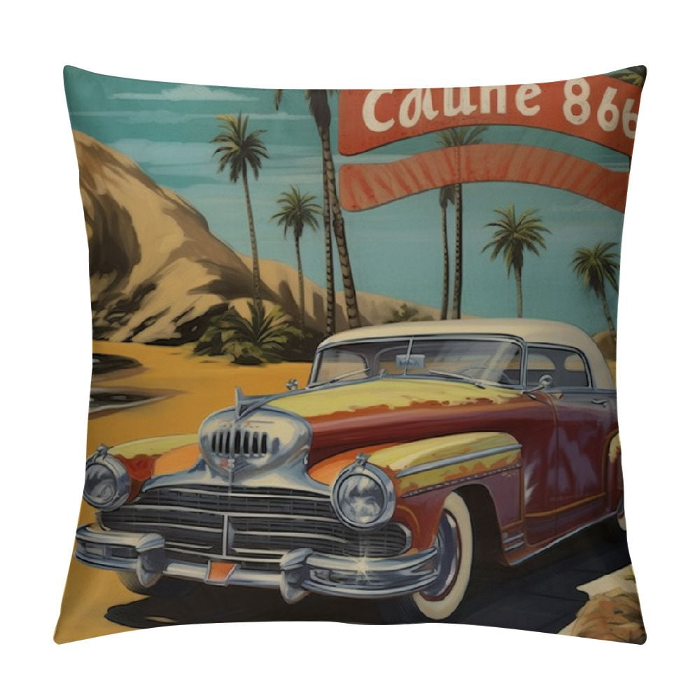 GOSMITH Vintage Car California Route 66 Cushion Pillow Cover Old ...
