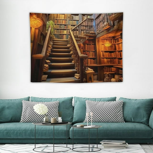 GOSMITH Vintage Library Bookshelf Tapestry Wall Hanging, Ancient ...